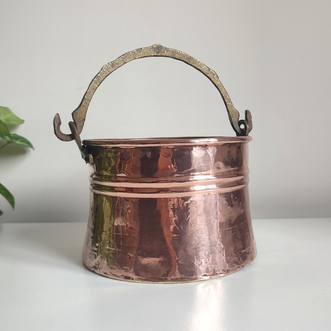 Vintage Copper Bucket With Handle and Brass Band Copper Flower Pot Pail ...