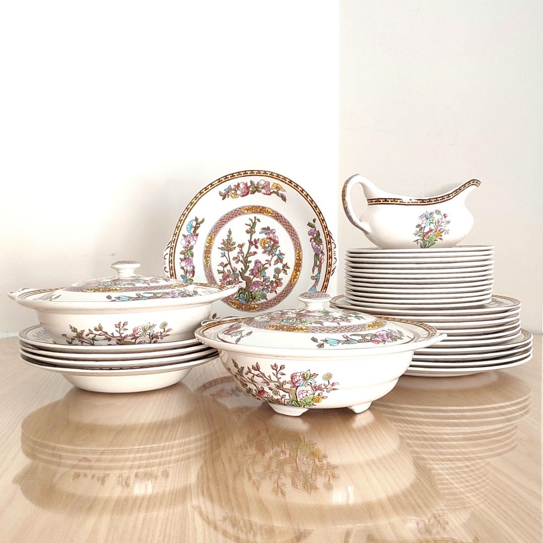 Vintage 30 Pcs Dinnerware Set by Washington Indian Tree Pattern Dinner ...