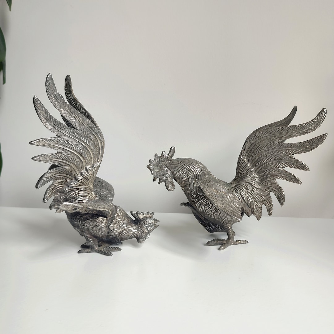 Vintage Italian Pair of Fighting Cockerels Fighting Roosters Figurines ...