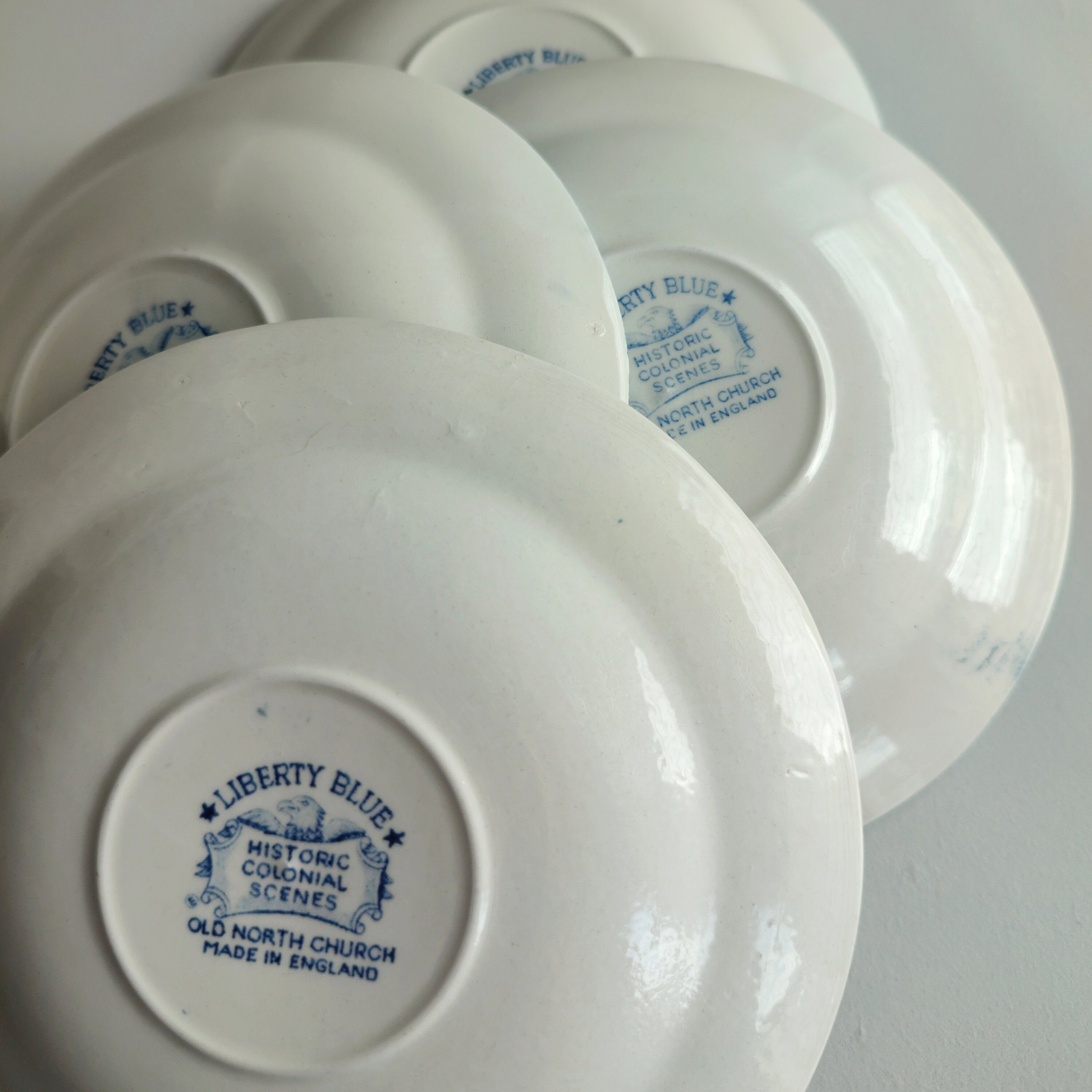 Set of 4 Liberty Blue Historic Colonial Scenes Old North Church Saucers ...