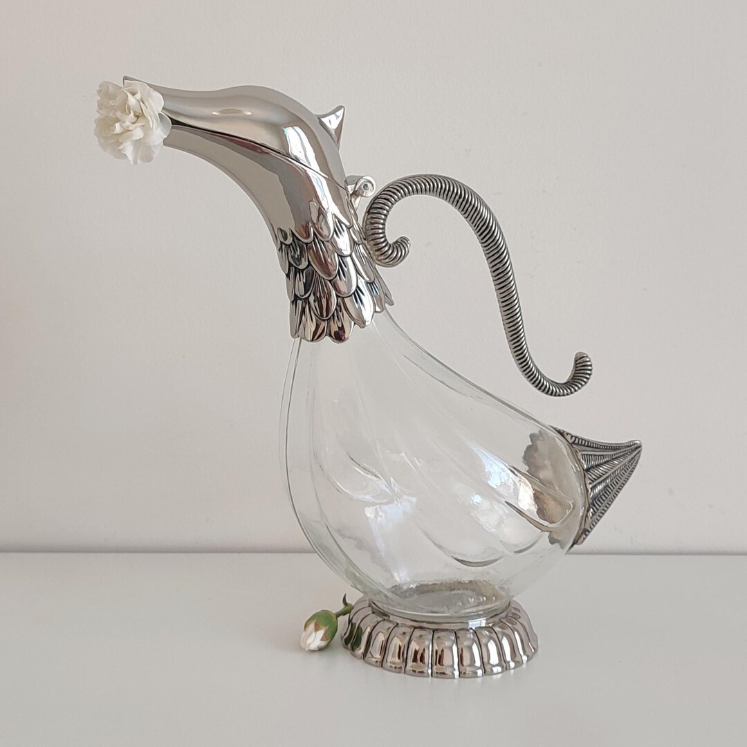 Vintage Duck Decanter by Silea Glass and Silver Plated Duck Shaped ...