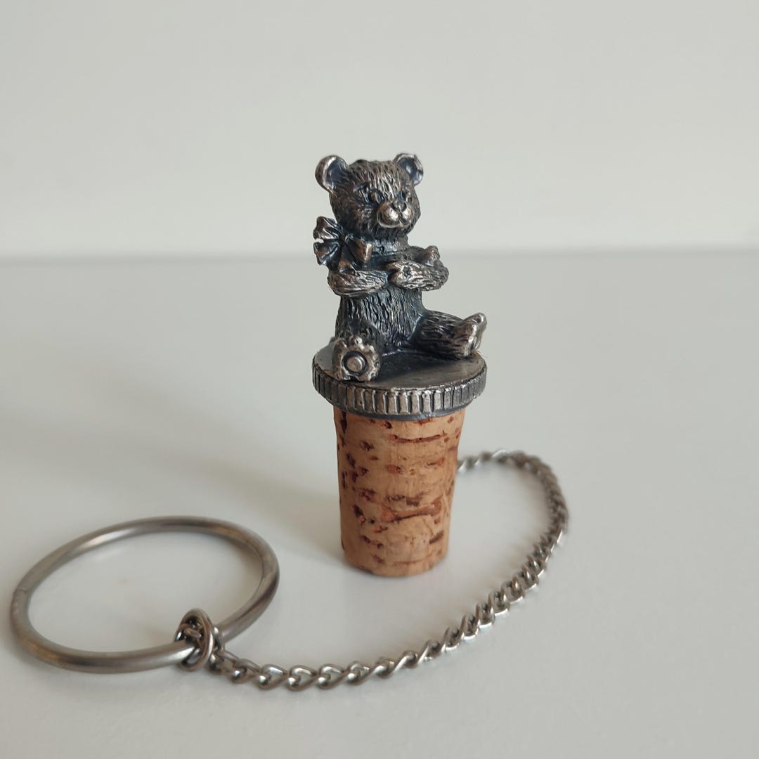 Vintage Pewter Bear Cork Bottle Top Teddy Bear Wine Bottle Stopper ...