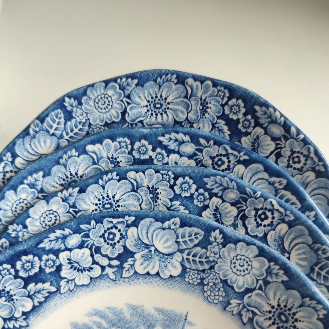 Set of 4 Liberty Blue Historic Colonial Scenes Old North Church Saucers ...