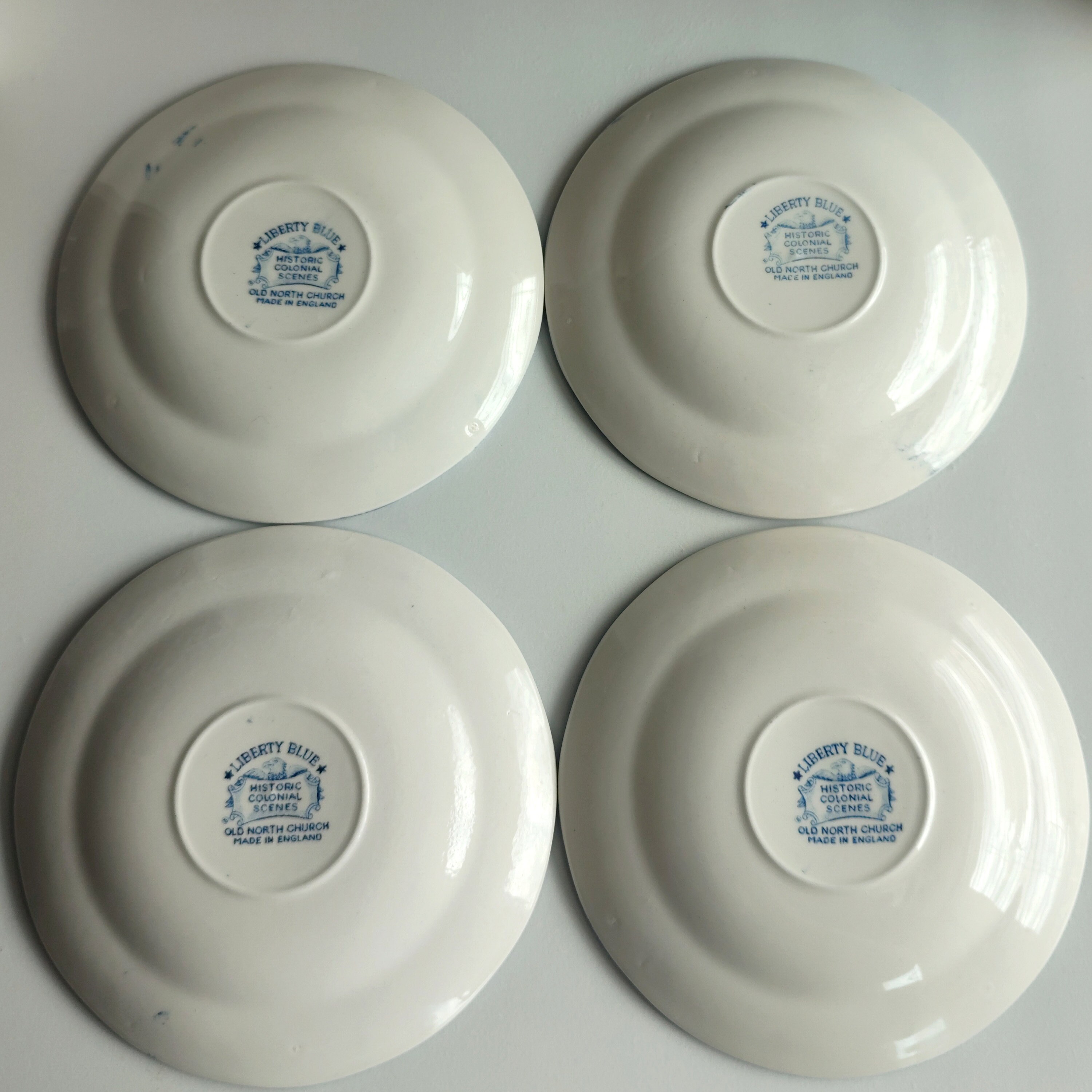 Set of 4 Liberty Blue Historic Colonial Scenes Old North Church Saucers ...