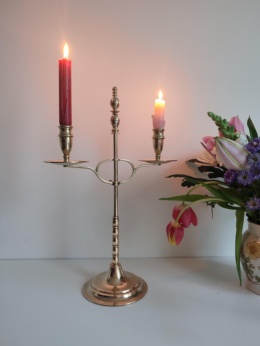 Lovely Vintage Brass Two Arms Candelabra by Peerage Brass Adjustable Candleholder Two ...