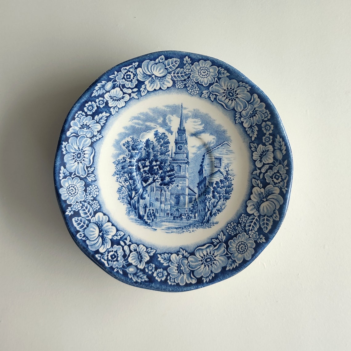 Set of 4 Liberty Blue Historic Colonial Scenes Old North Church Saucers ...