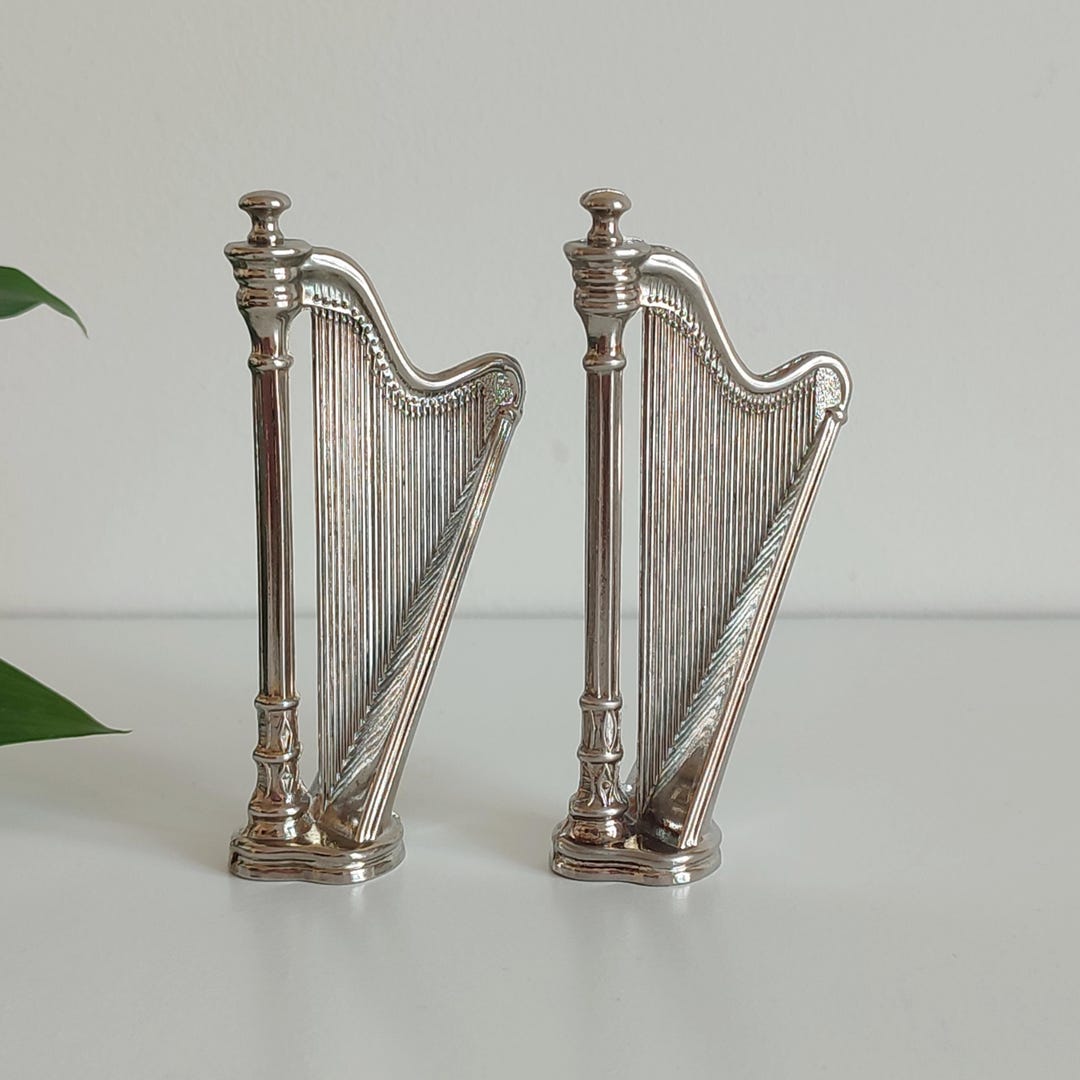 Vintage Miniature Brass Harps Made in England Pair of Harp Figurines ...