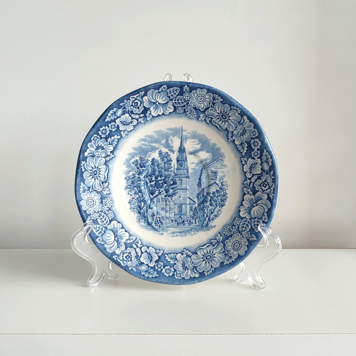 Set of 4 Liberty Blue Historic Colonial Scenes Old North Church Saucers ...