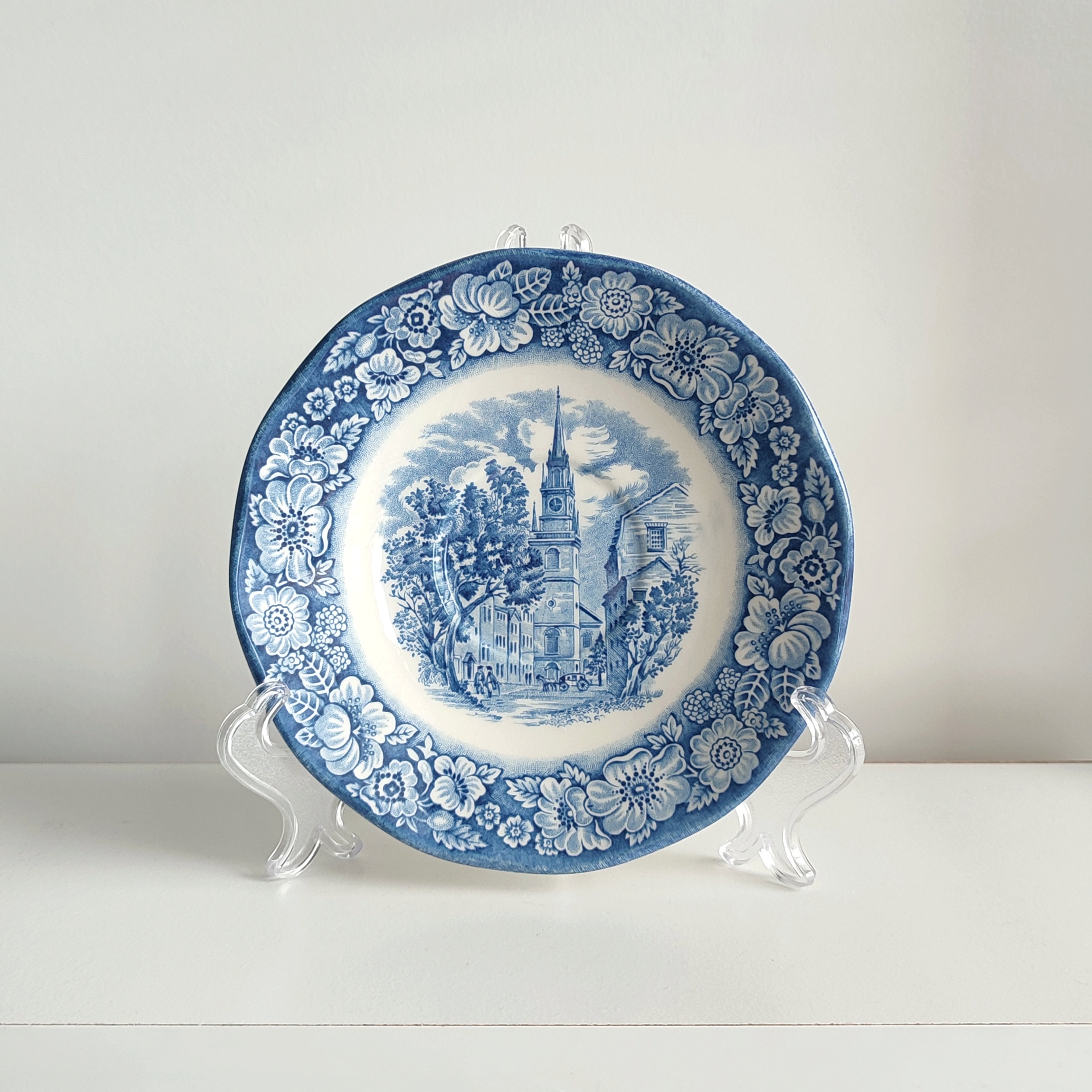 Set of 4 Liberty Blue Historic Colonial Scenes Old North Church Saucers ...