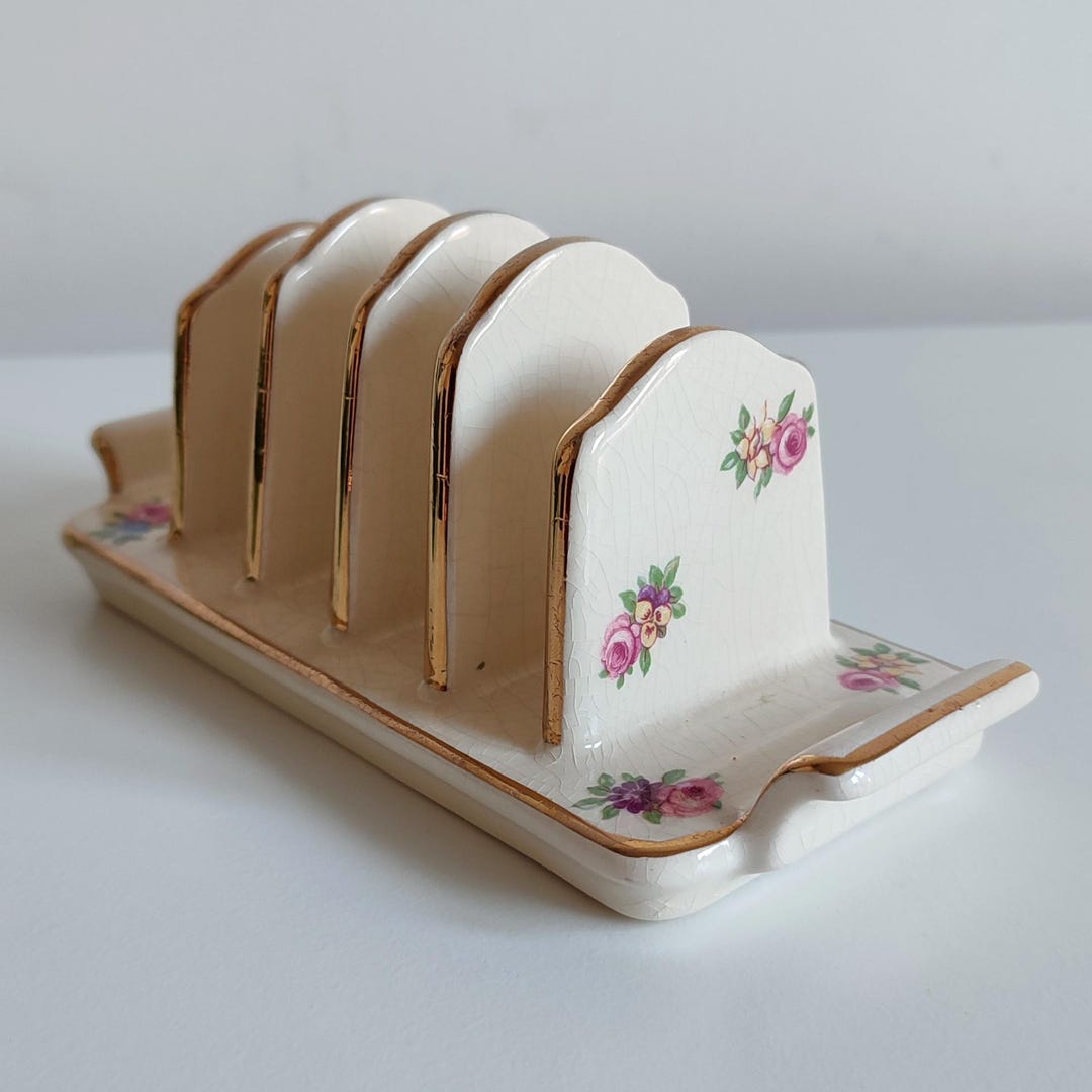 Vintage 4 Slices Ceramic Toast Rack / Floral Toast Holder / Four Slices ...