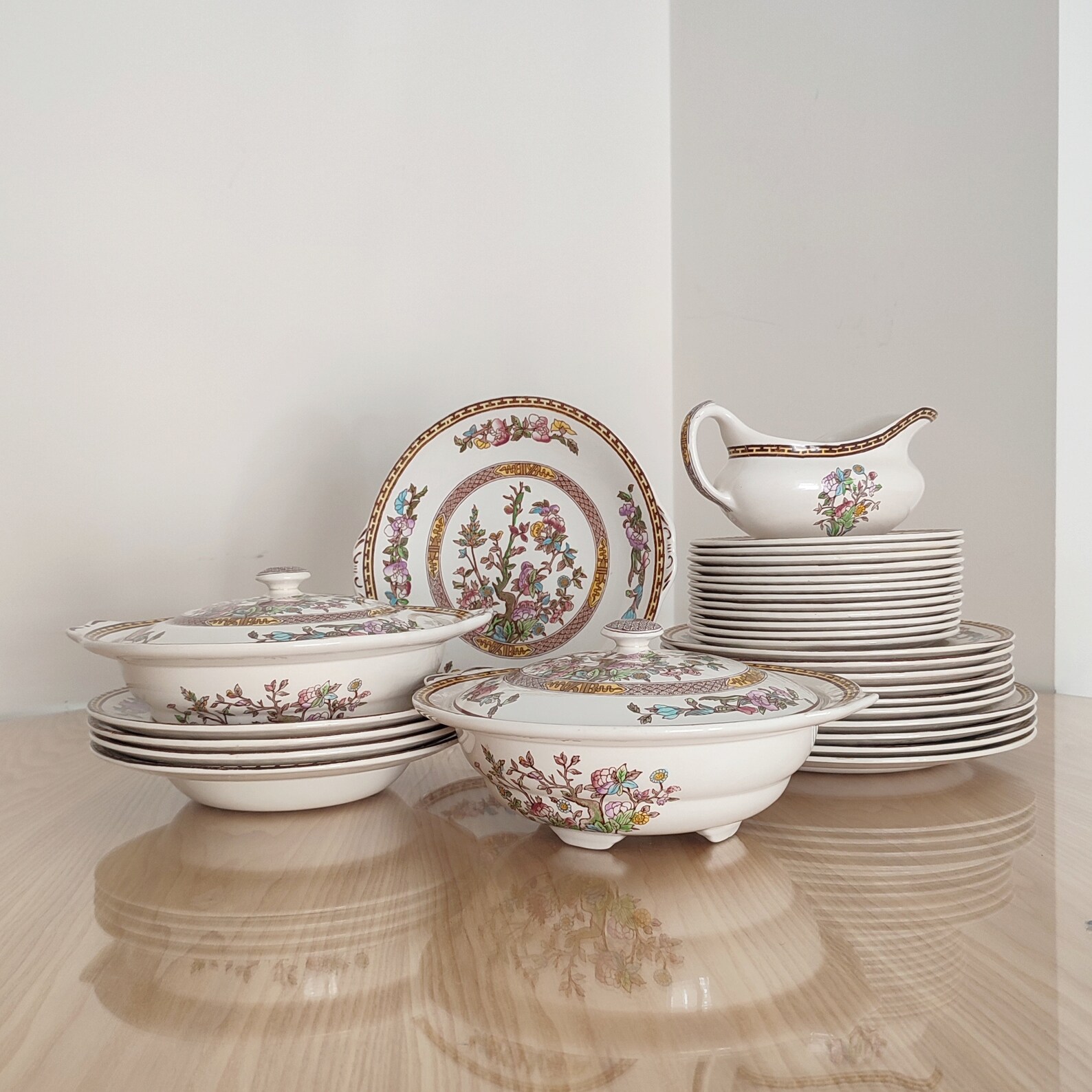 Vintage 30 Pcs Dinnerware Set by Washington Indian Tree Pattern Dinner ...