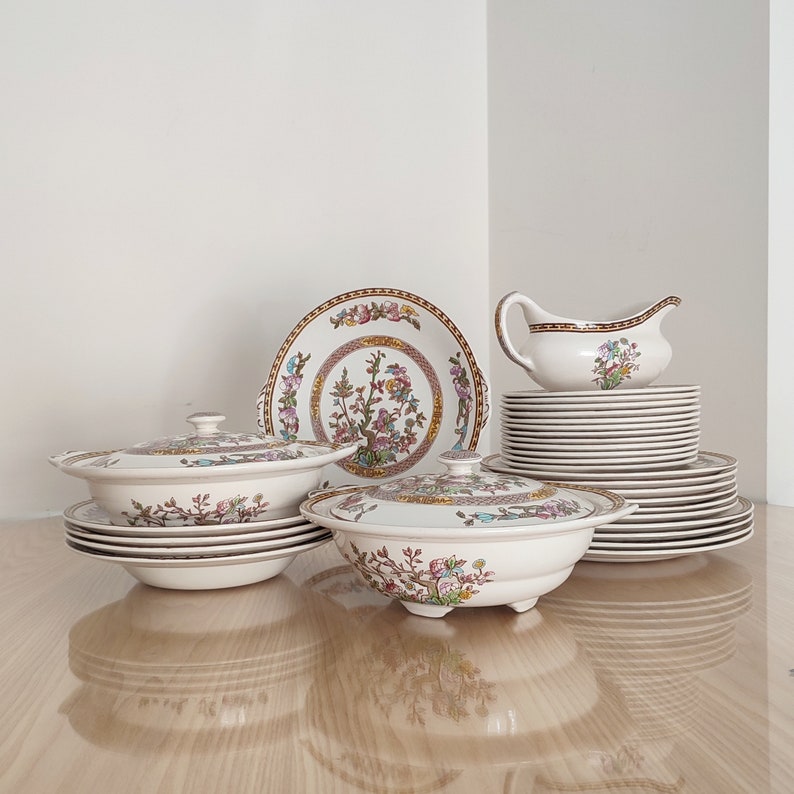 Vintage 30 Pcs Dinnerware Set by Washington Indian Tree Pattern Dinner ...