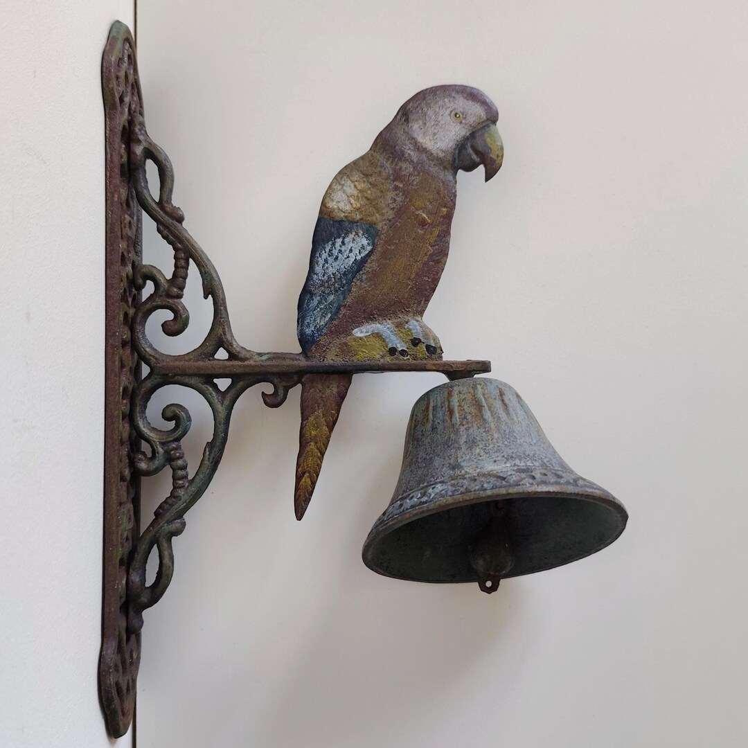 Vintage Cast Iron Wall Bell With Parrot Hand Painted Wall Mounted ...