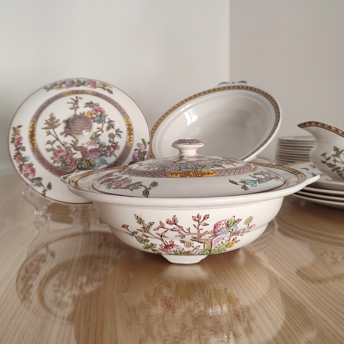 Vintage 30 Pcs Dinnerware Set by Washington Indian Tree Pattern Dinner ...