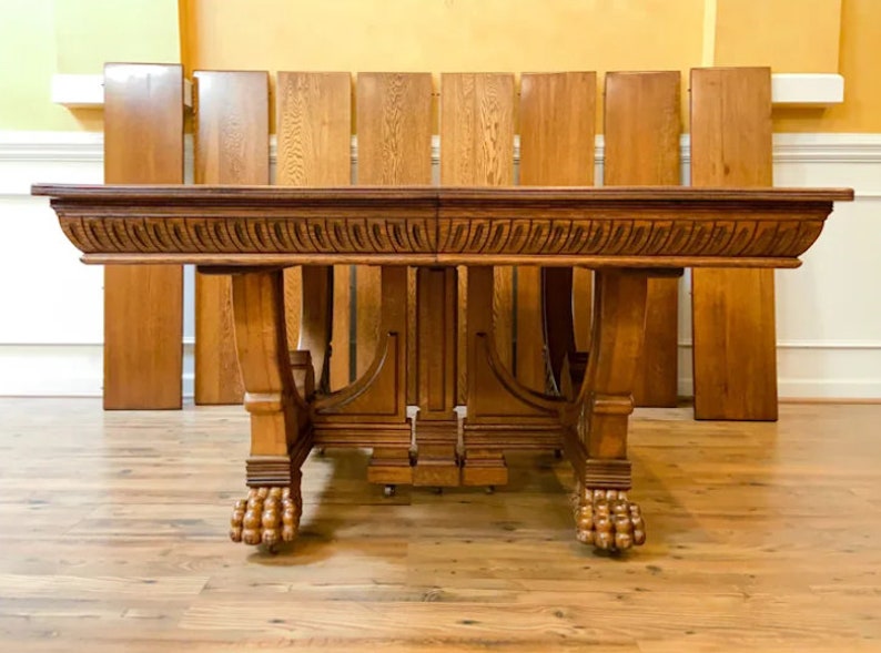 Antique 1800s Heavily Carved Oak Dining Set, Extending Dining Table and ...
