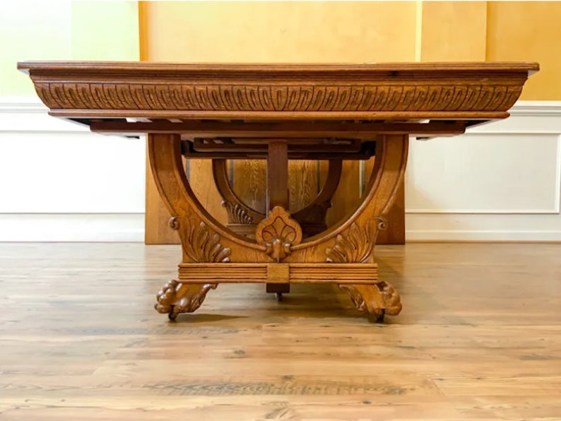 Antique 1800s Heavily Carved Oak Dining Set, Extending Dining Table and ...