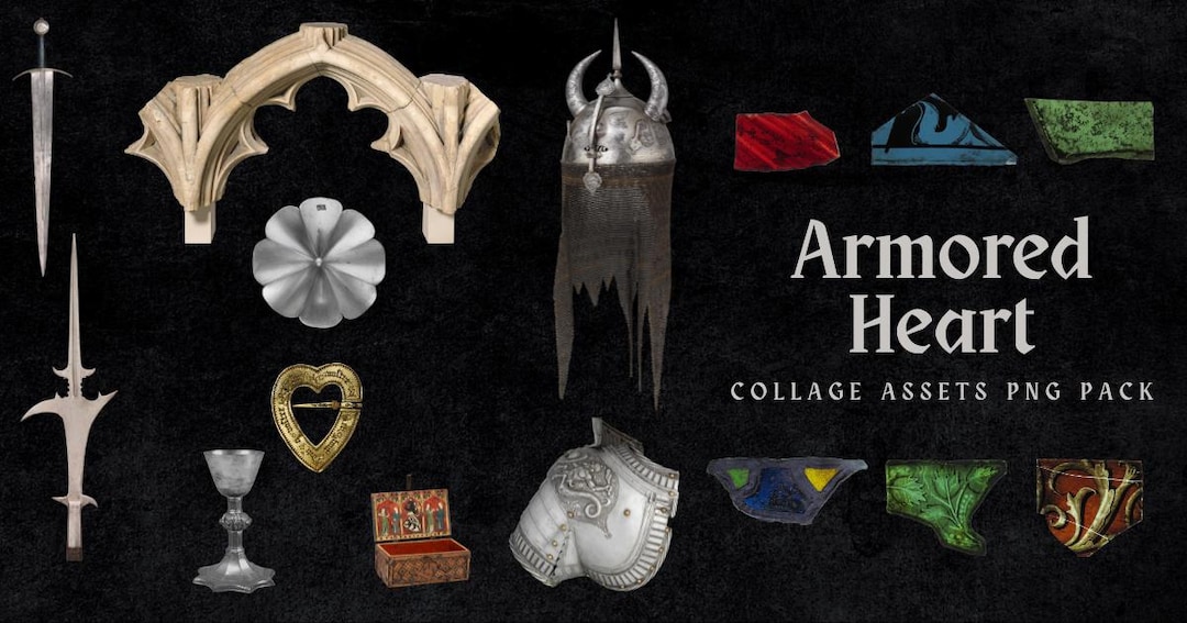 Armored Heart - PNG Pack for Digital Collage - Etsy