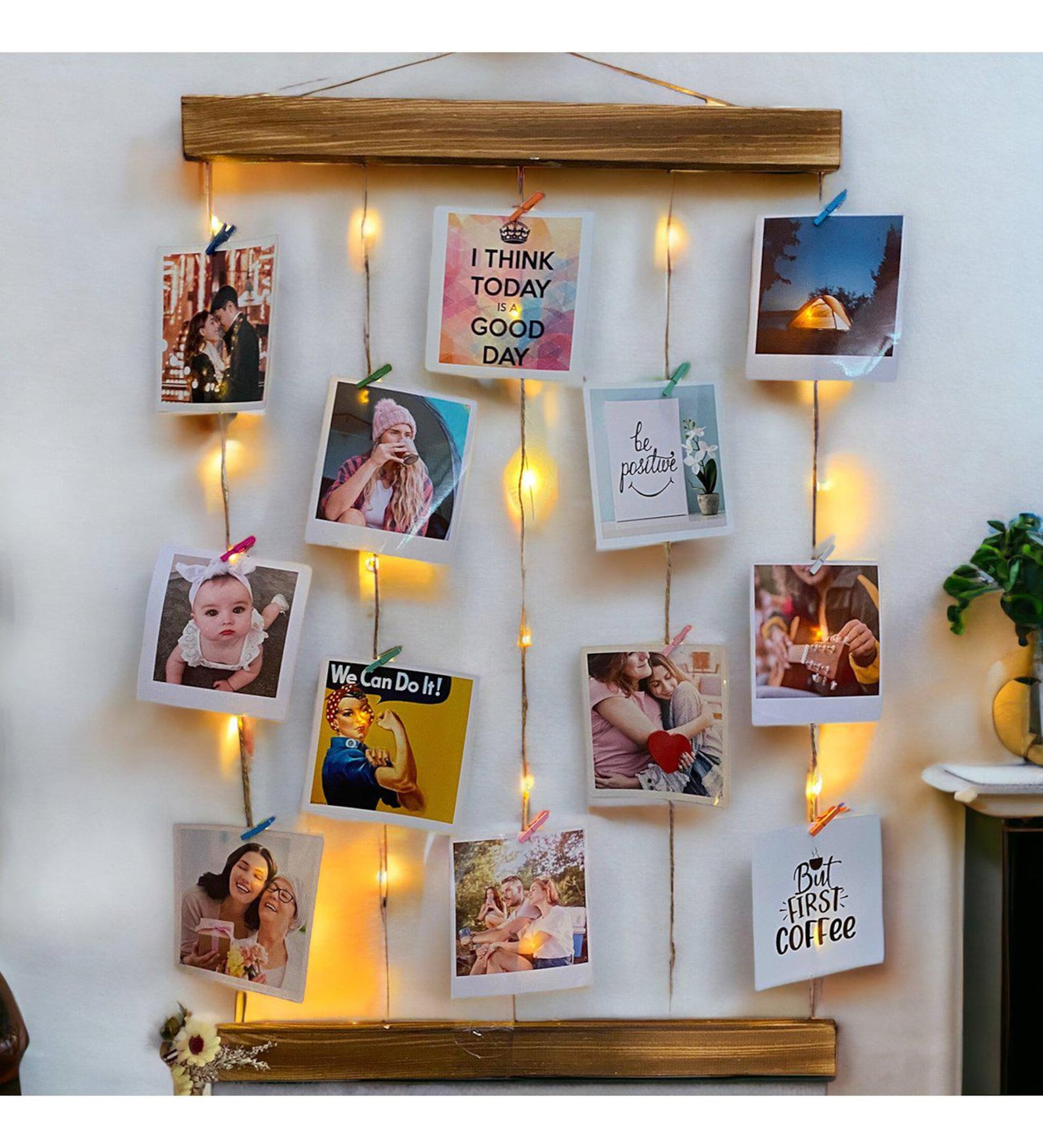 Personalized Wooden Photo Hanger 12 Photo | Led Light | Memo Board ...