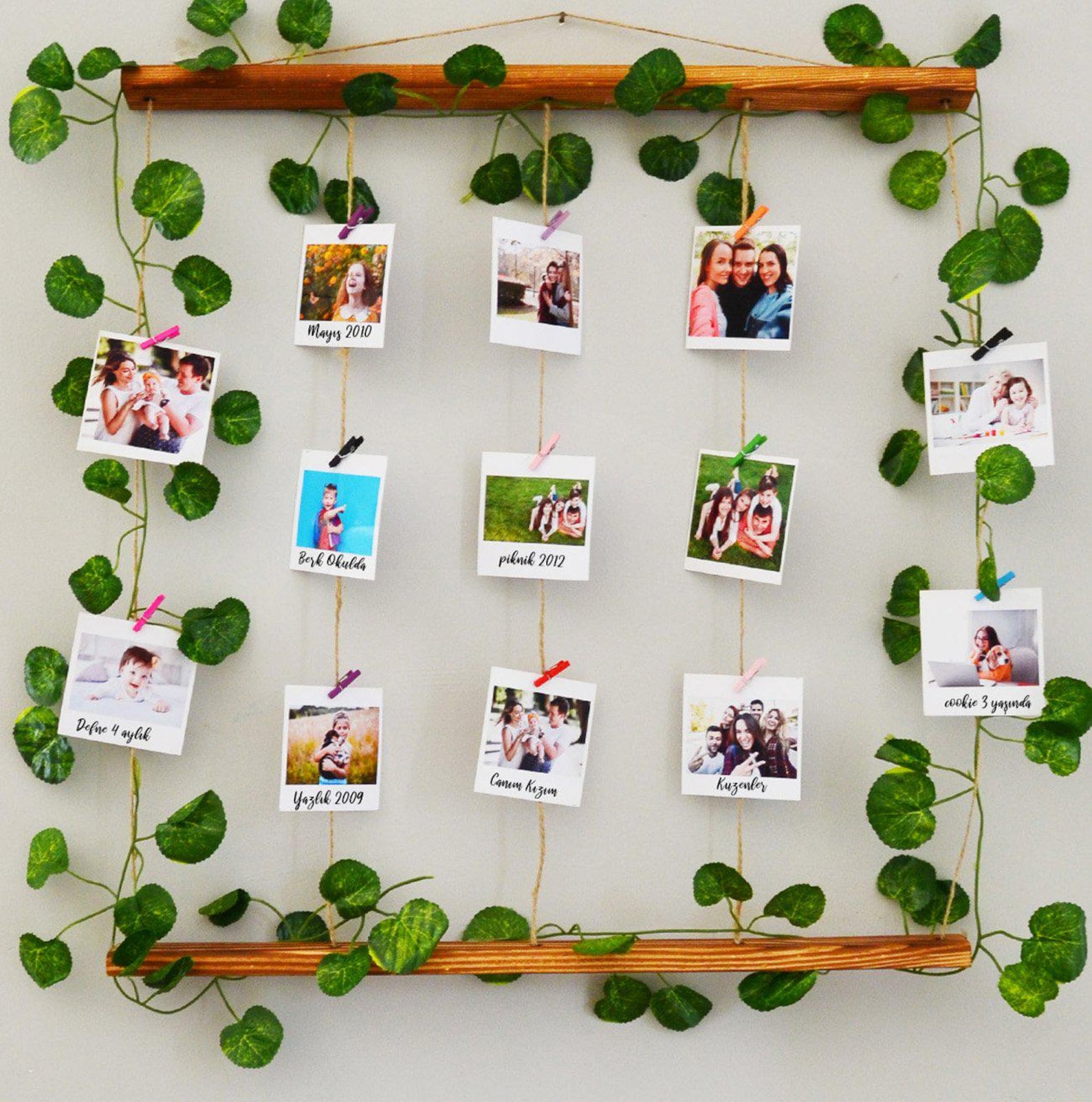 Personalized Wooden Photo Hanger 12 Photo | Led Light | Memo Board ...