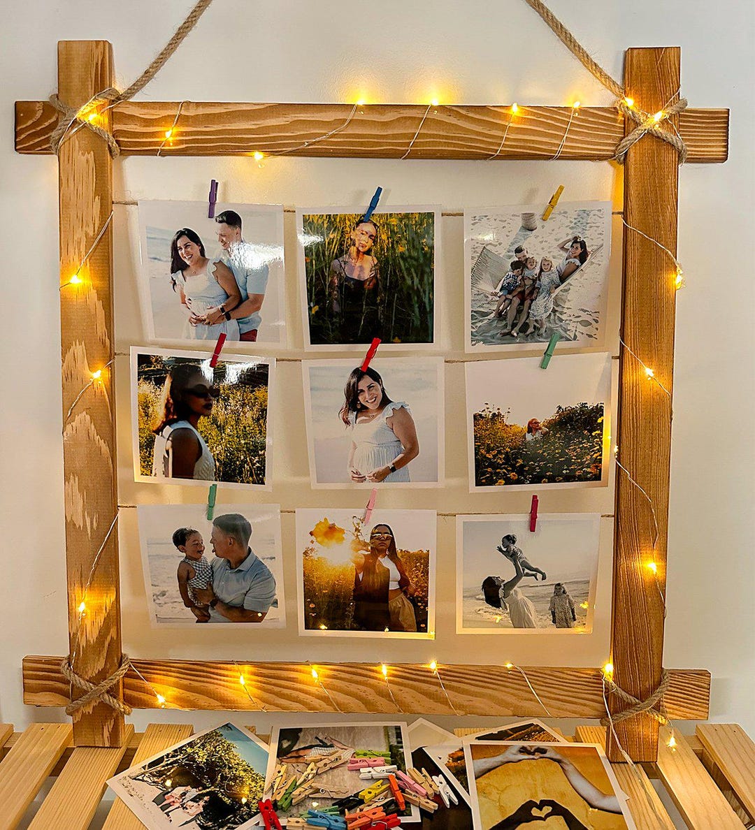 Personalized Wooden Photo Hanger 12 - 9 Photo With Led Light, Picture ...