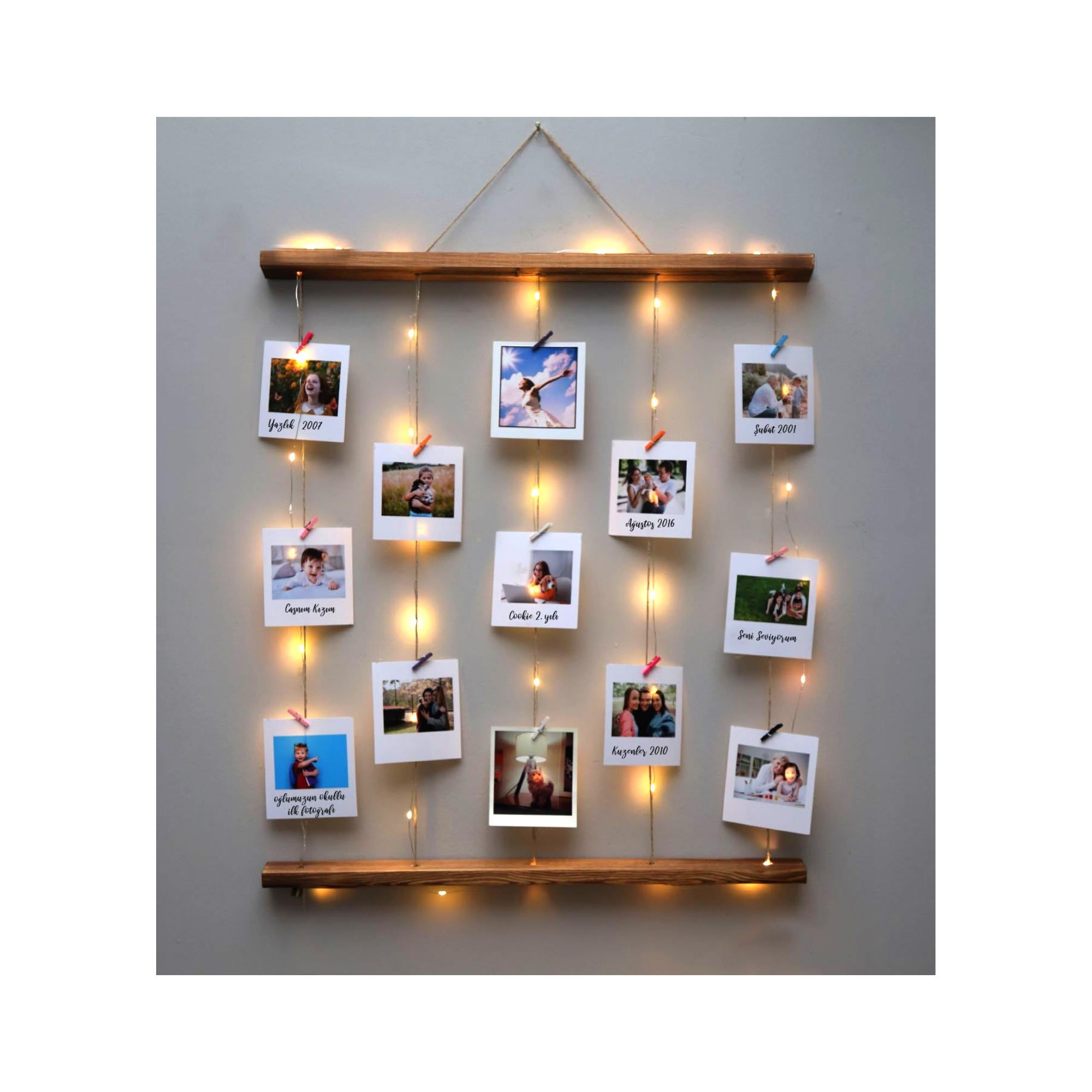 Personalized Wooden Photo Hanger 12 Photo | Led Light | Memo Board ...