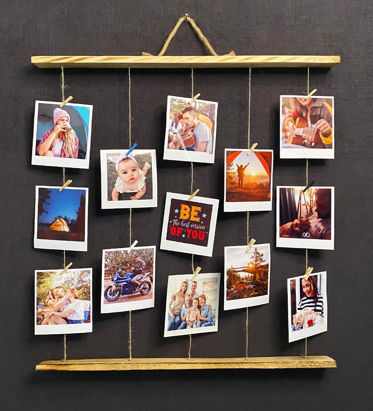 Personalized Wooden Photo Hanger 12 Photo | Led Light | Memo Board ...