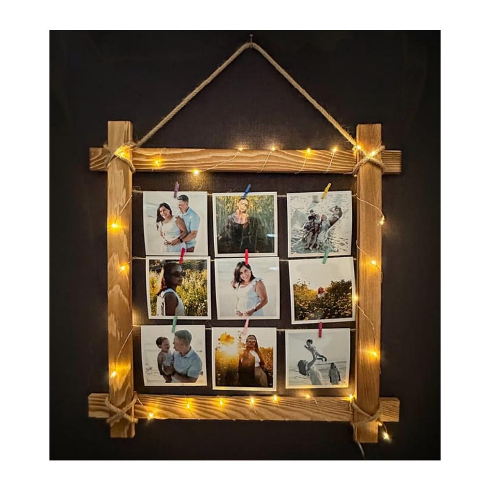 Personalized Wooden Photo Hanger 12 - 9 Photo With Led Light, Picture ...