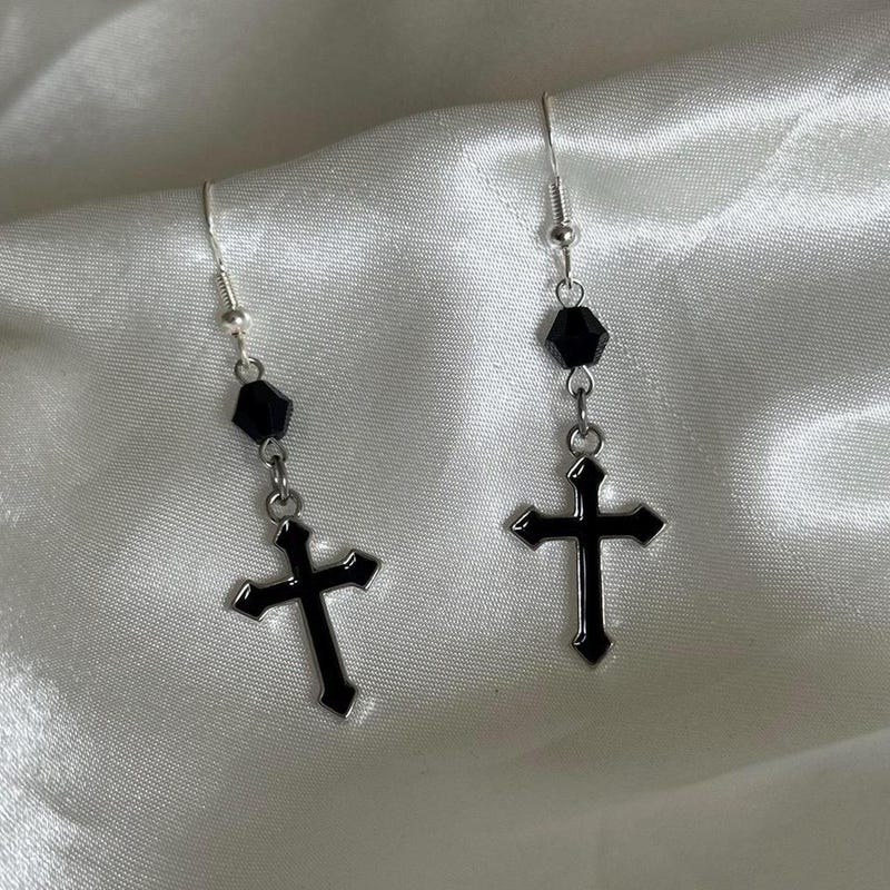 Cross Drop Bead Earrings - Etsy UK