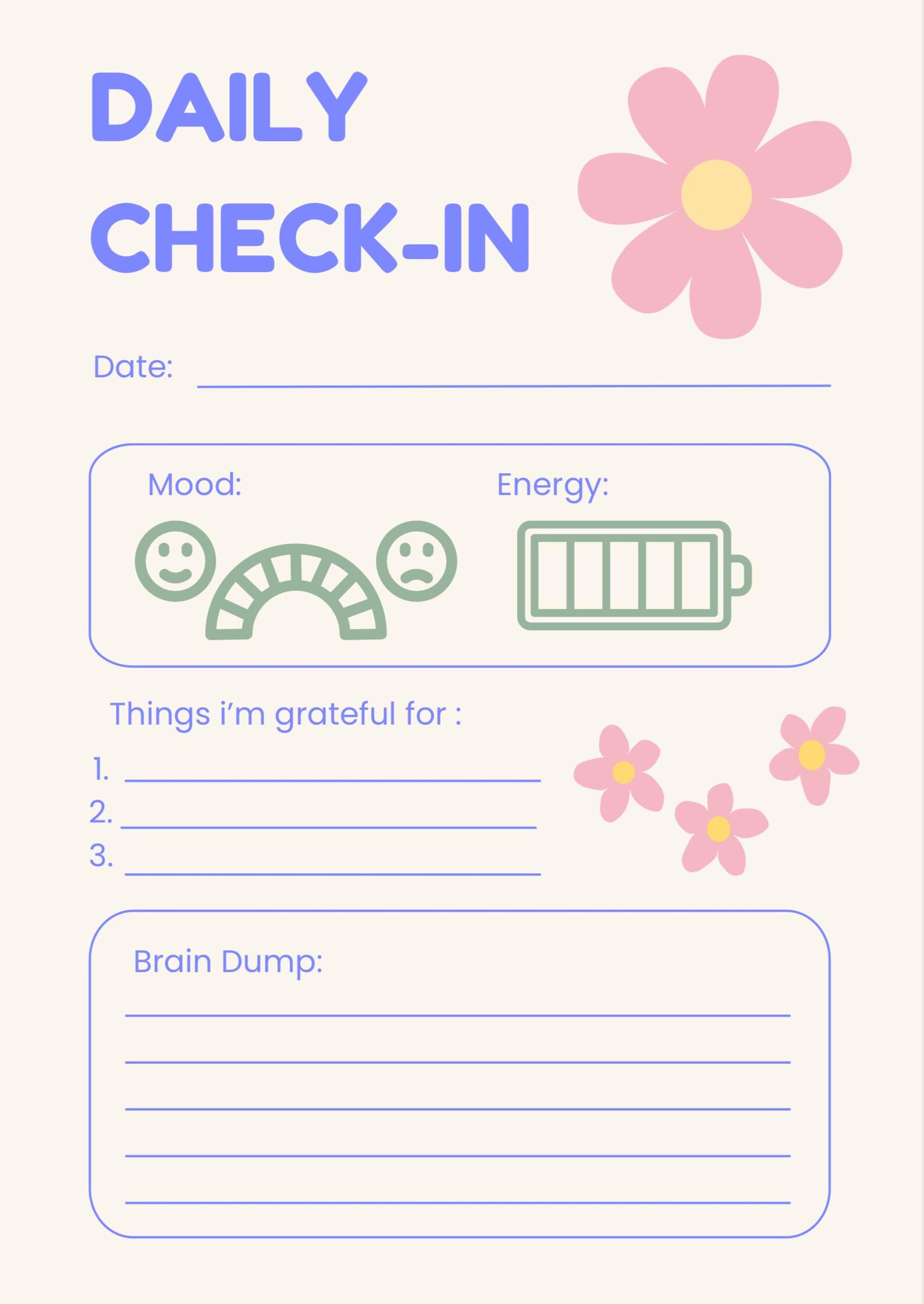 Daily Check in Printable PDF Digital Download - Etsy