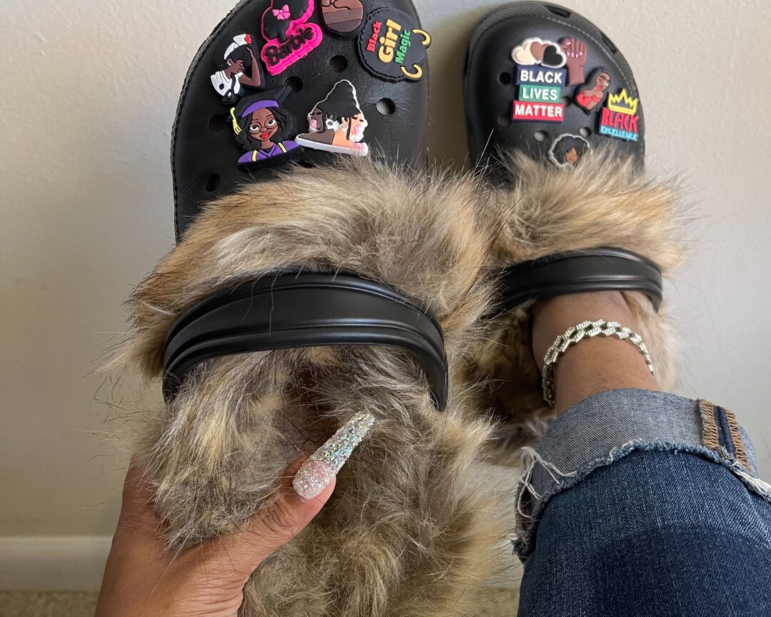 Black Fluffy Crocs - Etsy