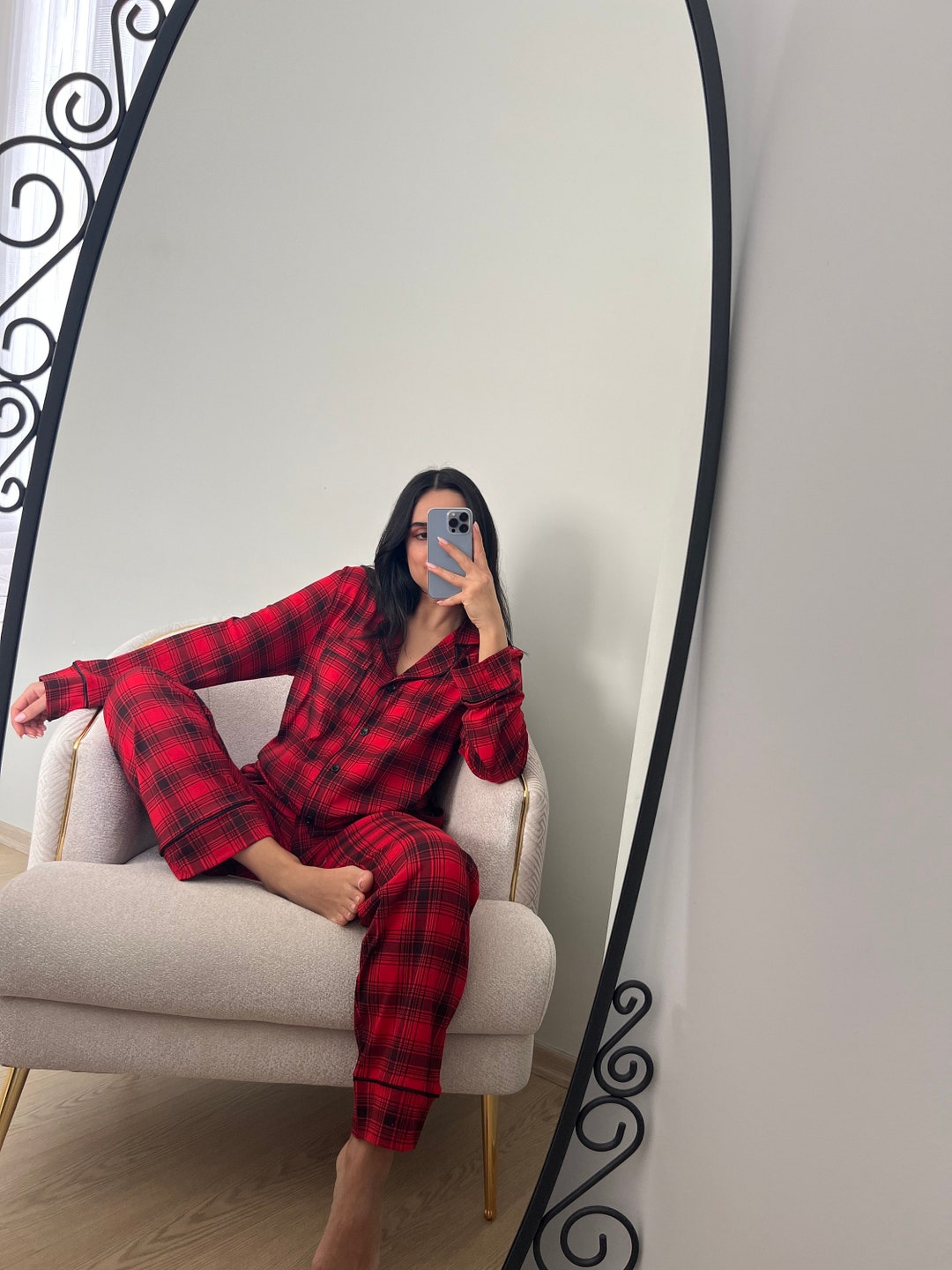 Red Plaid Cotton Pajama Set for Women Christmas Gift High - Etsy