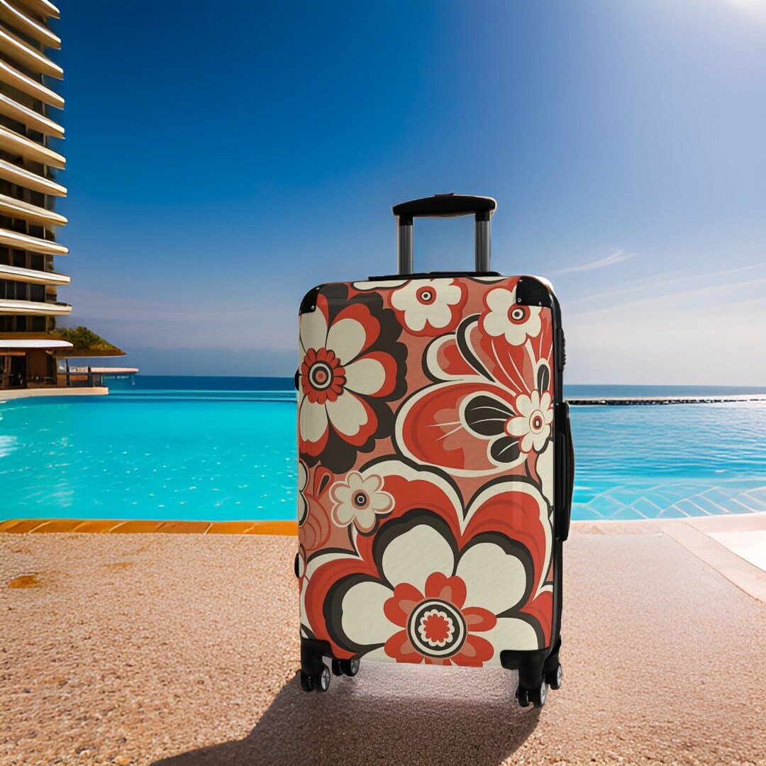Red Hippy Floral Suitcase Flower Suitcase, Red Luggage, Custom Luggage ...
