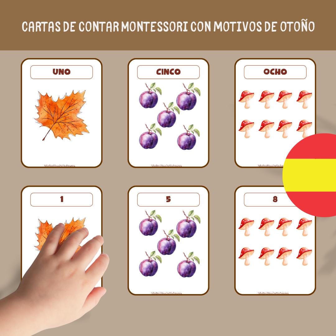 Tarjetas De Números De Otoño Imprimibles Montessori, Estudio Temático ...