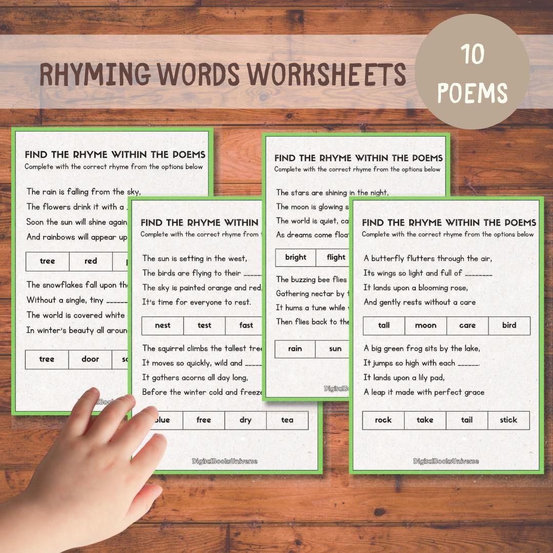 Rhyming Poems Worksheets, Complete the Verses, Poem Completion Exercise ...
