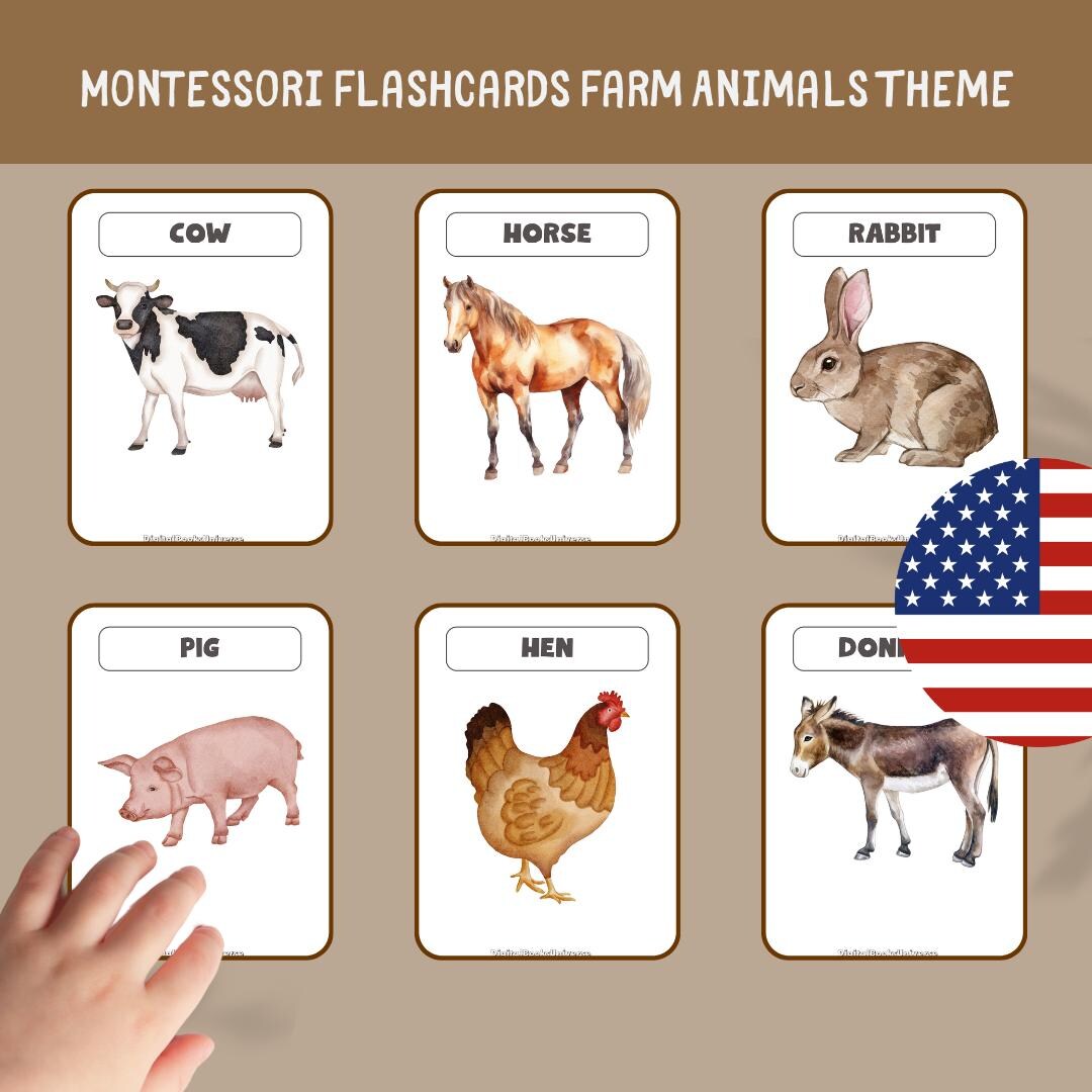 Printable Montessori Farm Animals Flashcards Educational Learning Tool ...