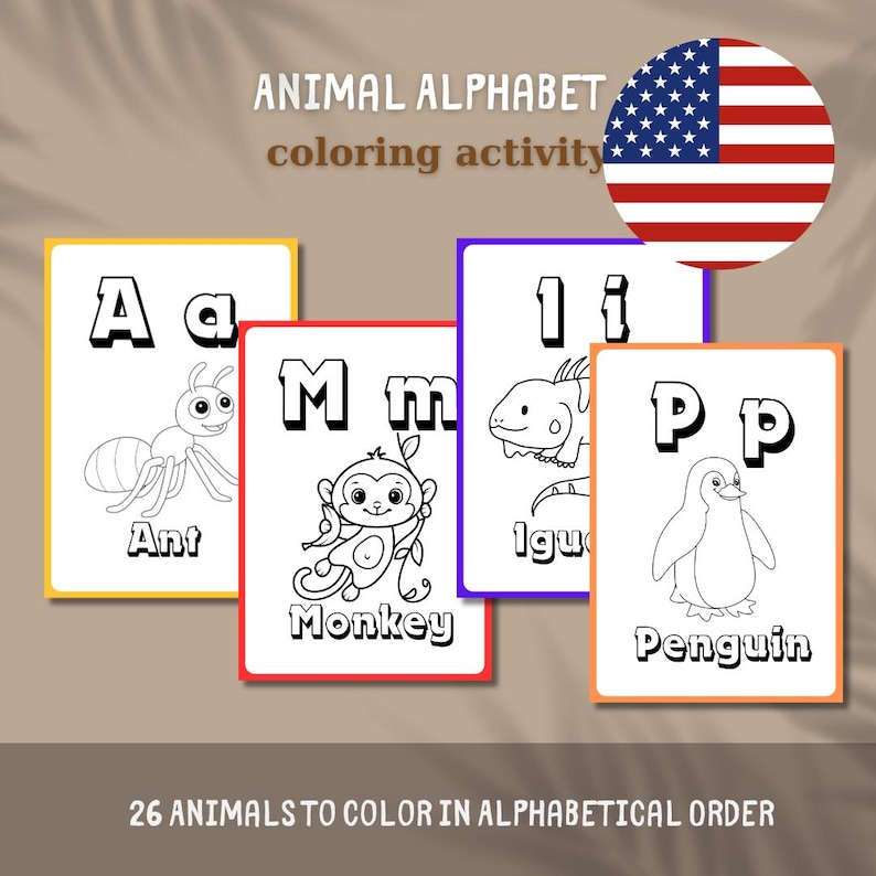Animal Alphabet Coloring Book for Kids Printable PDF, A4 Size, Kids ...