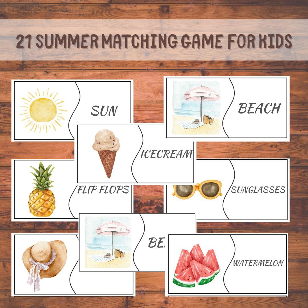 21 Summer Matching Words and Images Puzzle – Fun Educational Printable ...