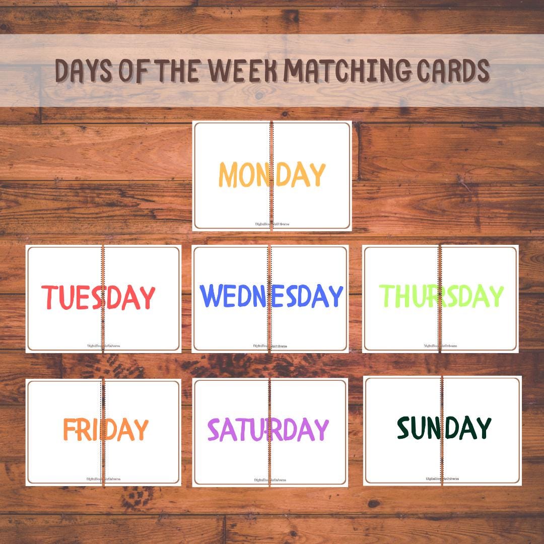 Days of the Week Matching Cards for Kids - Montessori-inspired Learning ...