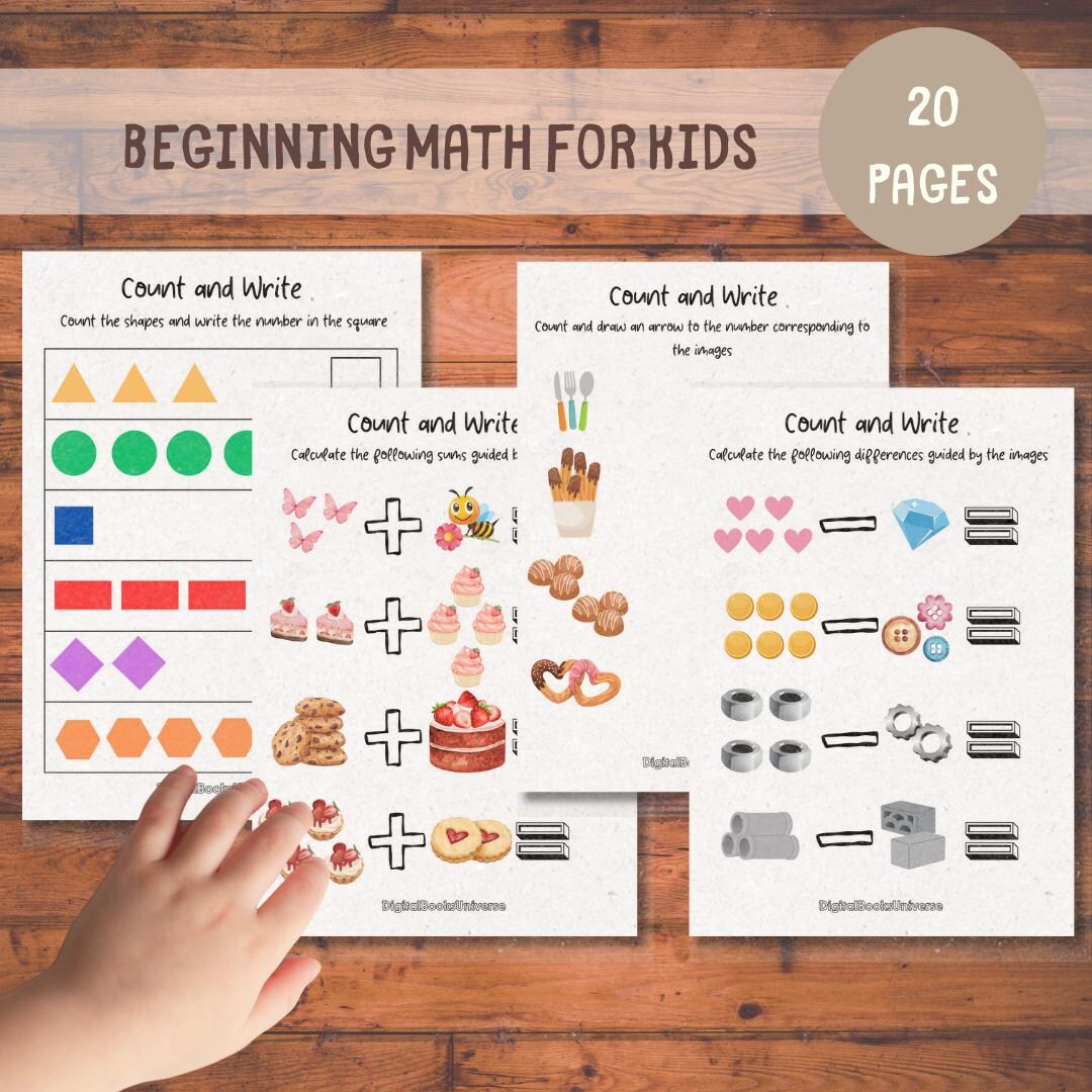 Beginning Math for Kids, Kindergarden Math, 20 Worksheets, Preschool ...