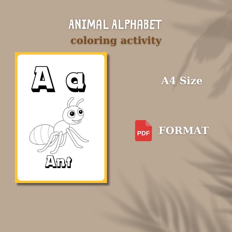 Animal Alphabet Coloring Book for Kids Printable PDF, A4 Size, Kids ...
