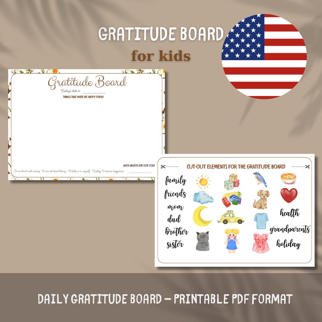 Printable Kids' Gratitude Board for Kindergarten, Montessori ...