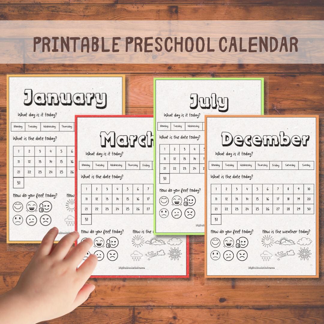 12 Printable Preschool Calendar Worksheet Pages | Month, Day, Date ...