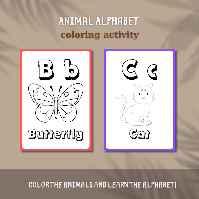 Animal Alphabet Coloring Book for Kids Printable PDF, A4 Size, Kids ...