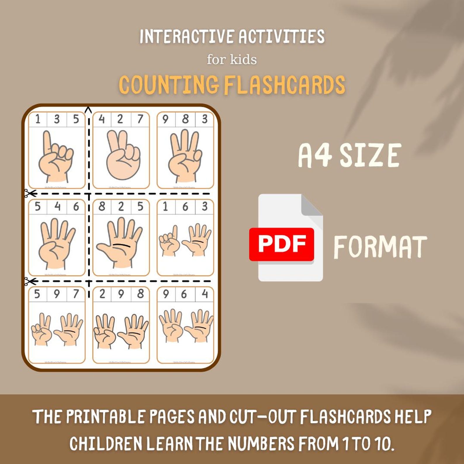 Digital PDF Counting Flashcards With Finger Representations | Numbers ...