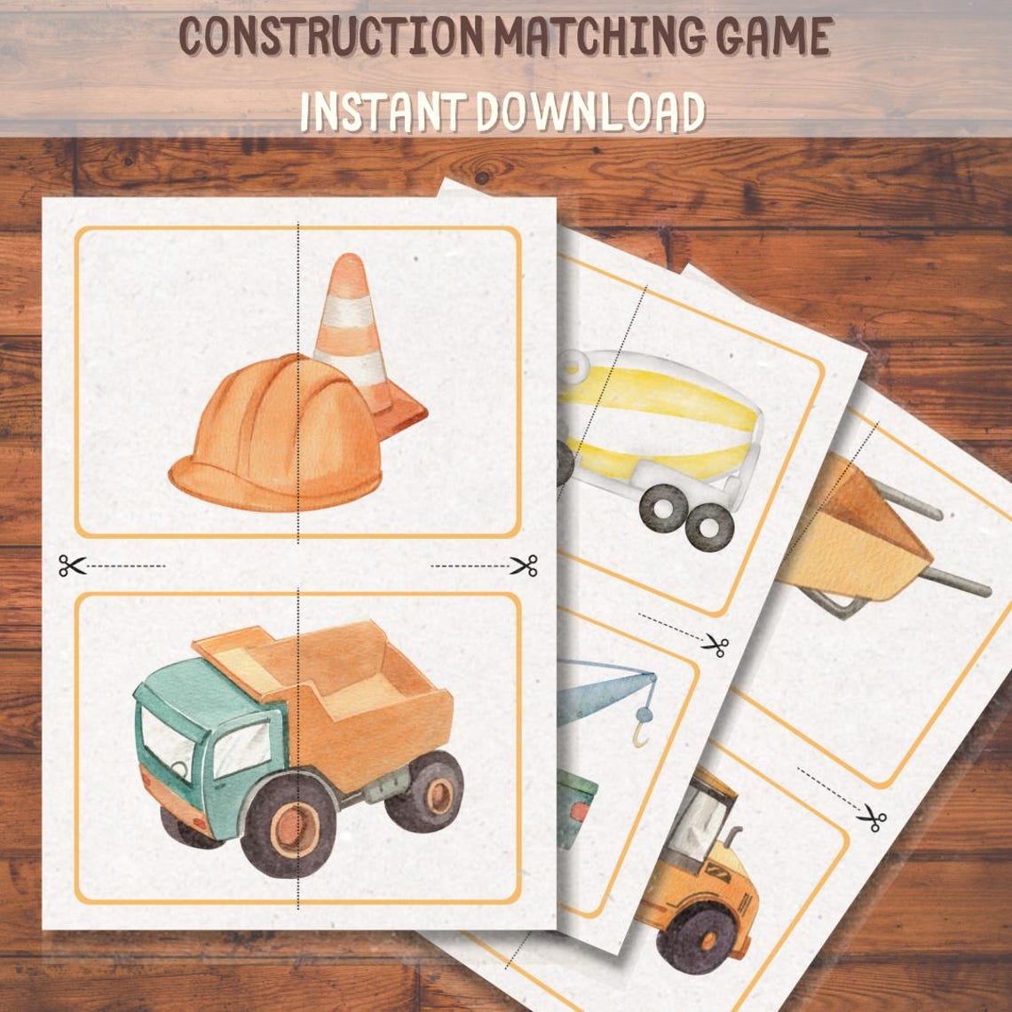 20 Construction Matching Cards Printable, Montessori, Truck Memory Game ...