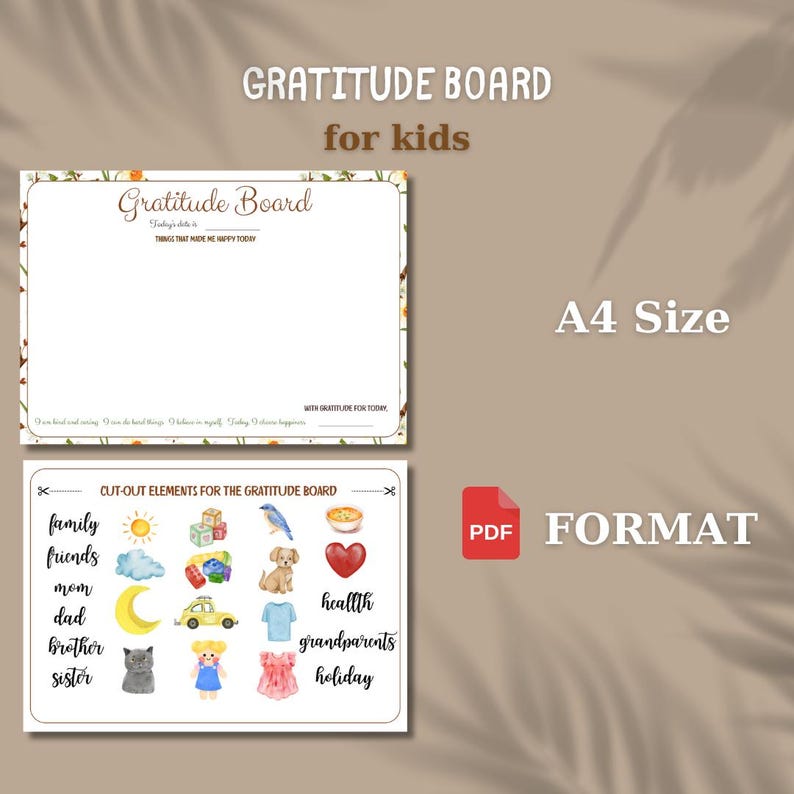 Printable Kids' Gratitude Board for Kindergarten, Montessori ...