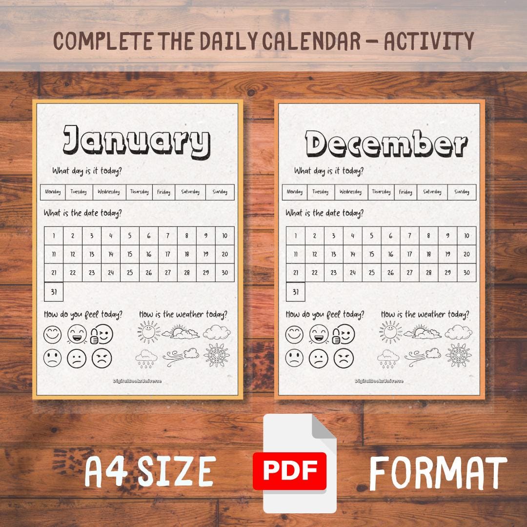 12 Printable Preschool Calendar Worksheet Pages | Month, Day, Date ...
