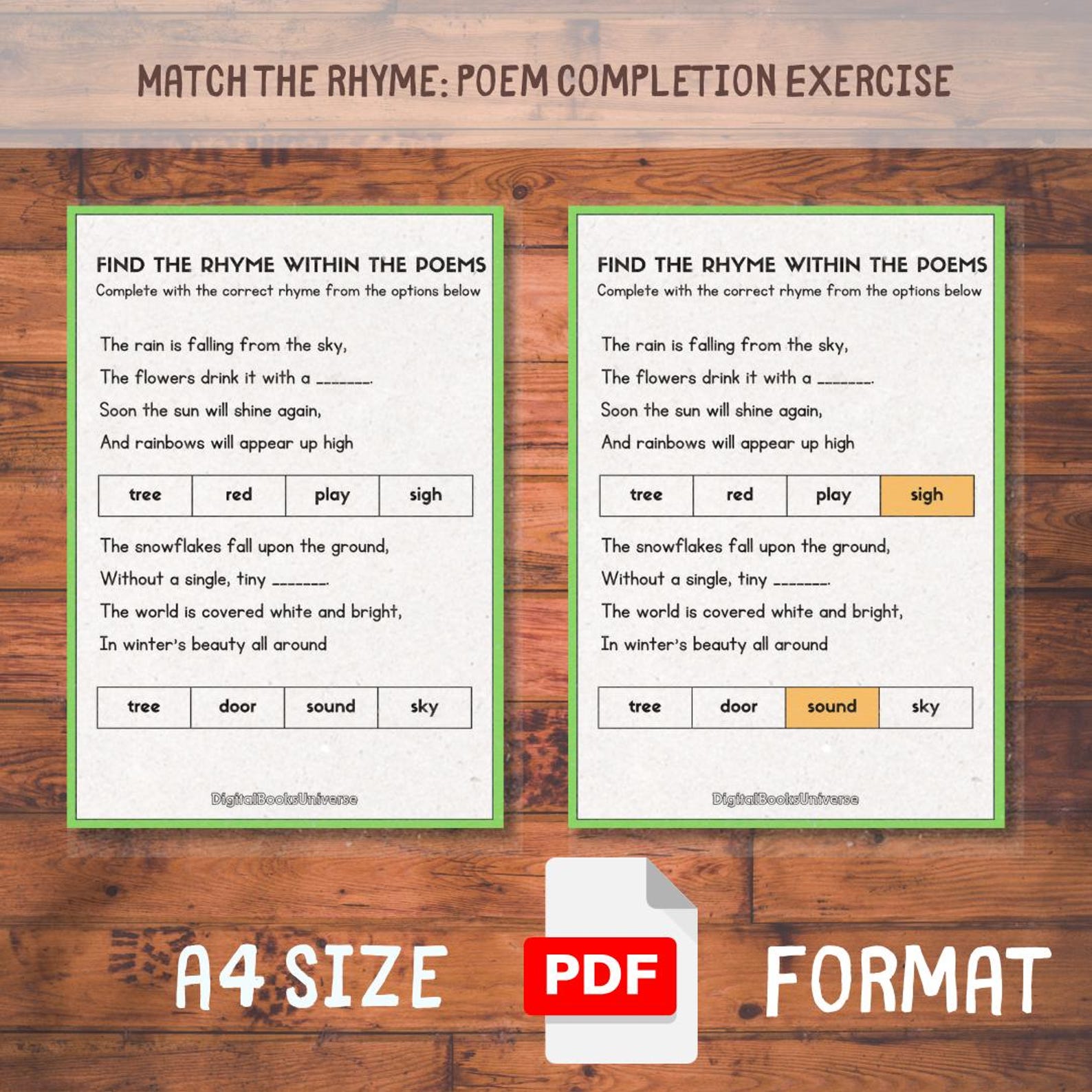 Rhyming Poems Worksheets, Complete the Verses, Poem Completion Exercise ...