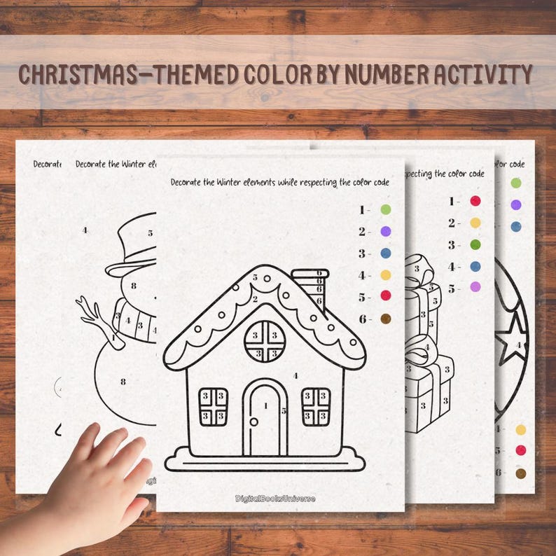 Christmas Color by Number, Winter Coloring Pages for Kids, Holiday ...