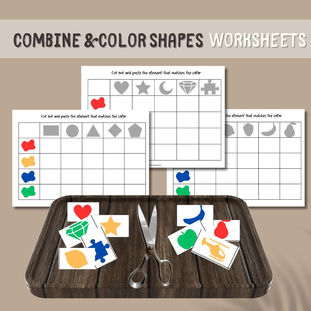 Shape and Color Matching, Cut and Paste Activities, Shapes, Combine ...